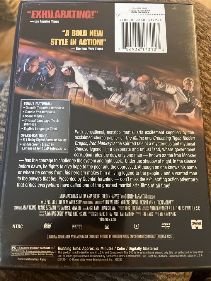 Iron Monkey (DVD, 2002) Quentin Tarantino Presents Donnie Yen Yuen Wo ...