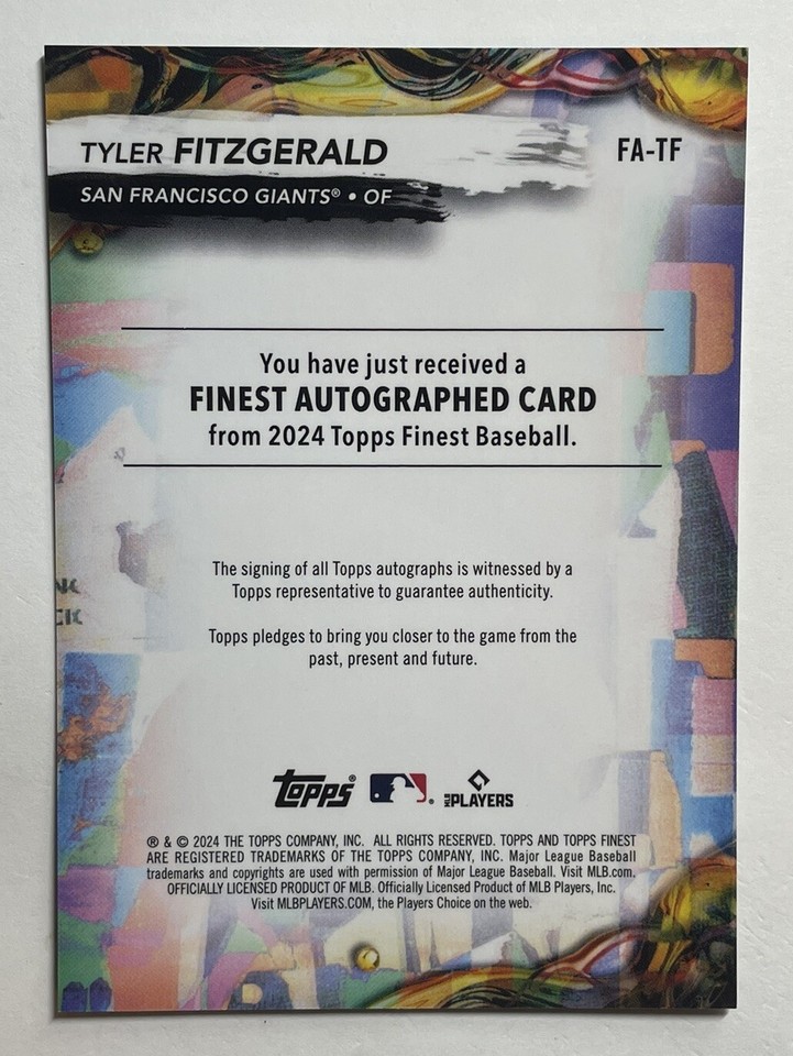 2024 Topps Finest Tyler Fitzgerald Blue Refractor Auto #32/150 Rookie ...