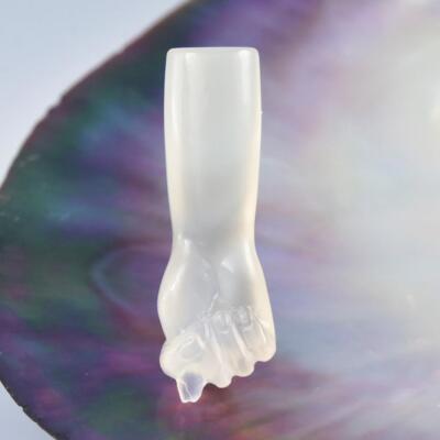 White Chalcedony Mano Fico Figa Hand Gesture Carving for Protective ...