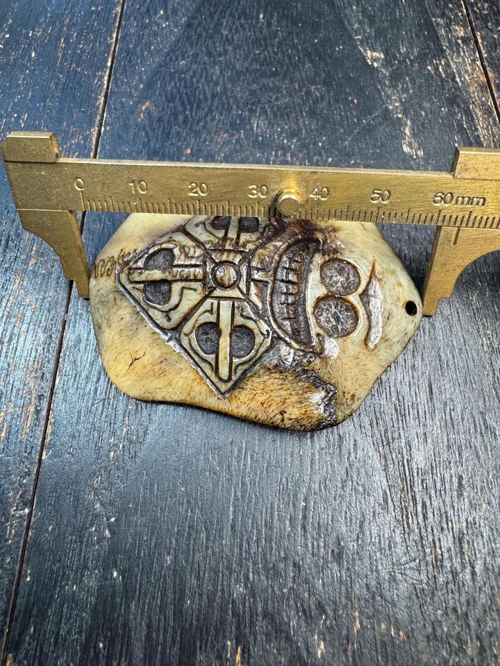 Hand Carved Deer Bone Amulet - Tibetan Vajra & Three Realms Symbol ...