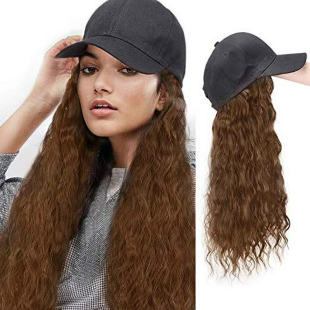 Long Straight Hair Black Baseball Cap Hair Baseball Cap Wig Kinky Curly ...
