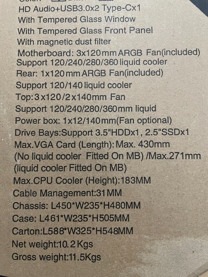 Black Mid Tower Gaming Computer Case 4X Fan Pre-Installed SIZE:9 x 18 x ...