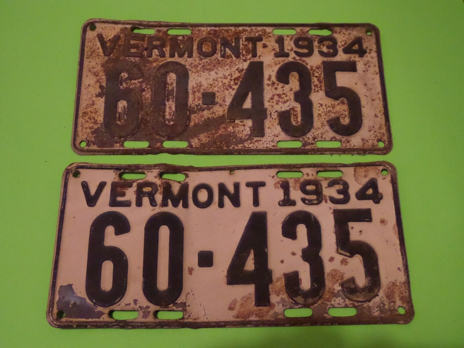 VINTAGE 1934 VERMONT LICENSE PLATE PAIR 60-435 | eBay