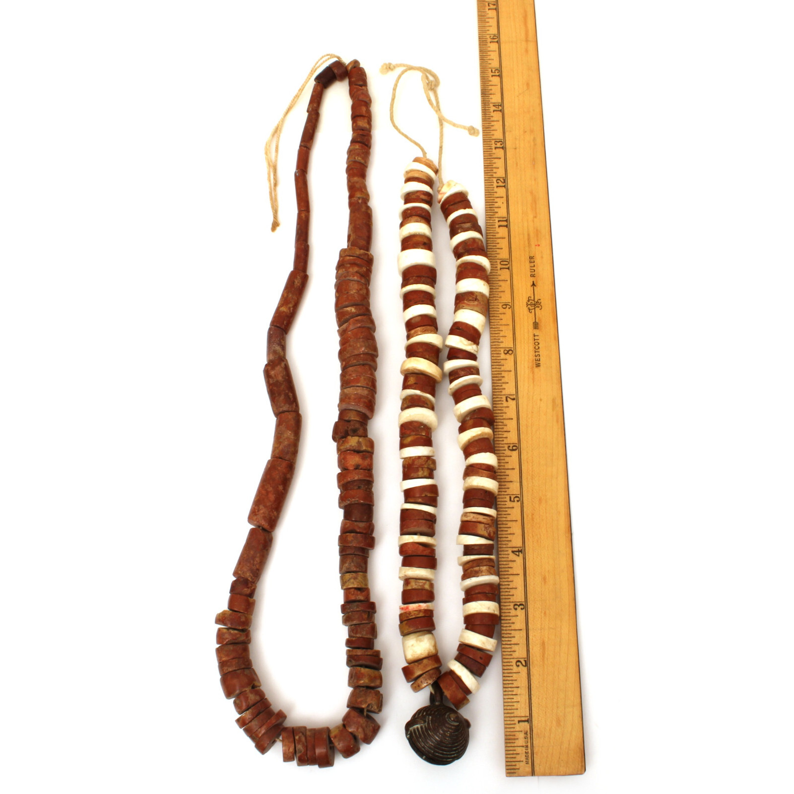 African Trade Beads 2 Strands Rusty Red Stone Bauxite White Glass ...