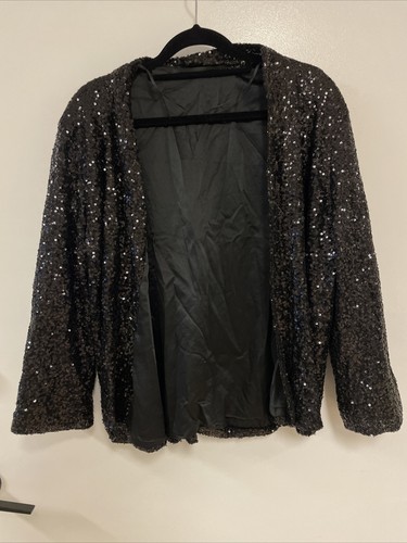 JUST FEMALE Black Sequence Jacket Evening Wedding Shiny Formal size M ...