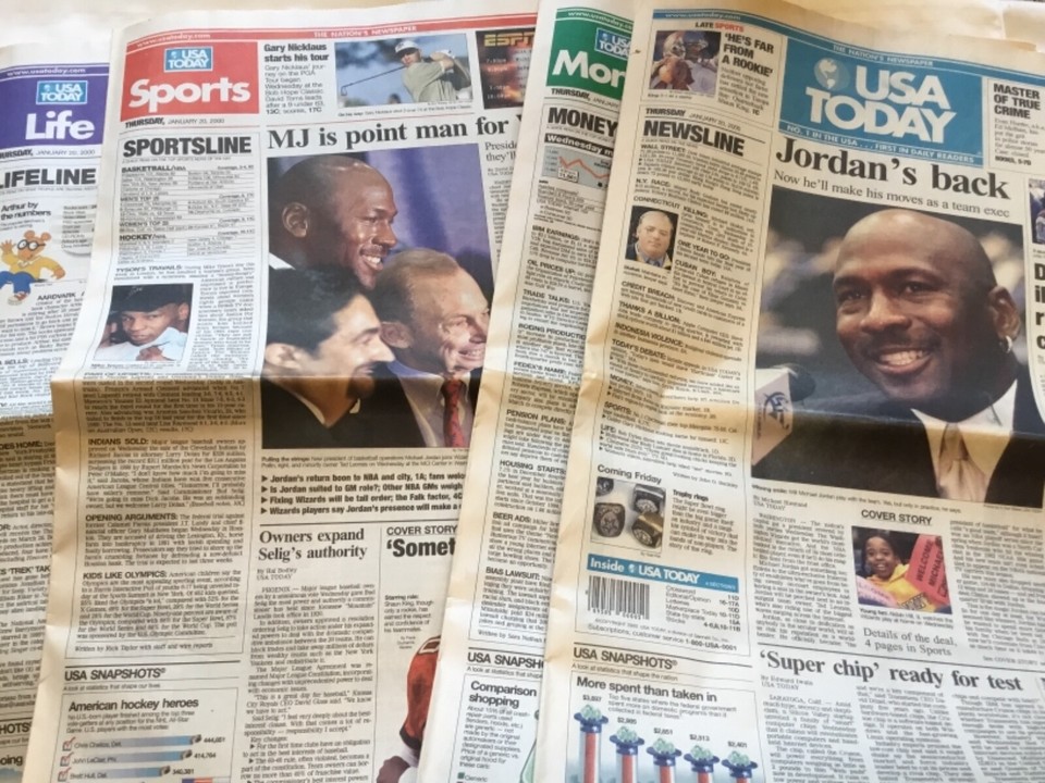 Michael Jordan Newspaper Jan. 20 2000 USA Today JORDAN’S BACK (II 43 ...
