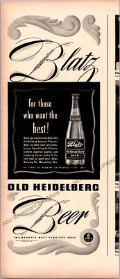 Blatz Beer Print Ad 1939 Vintage Ephemera Wall Art Decor Old Heidelberg ...