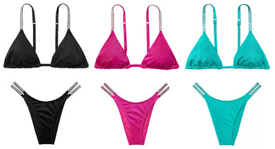 VICTORIA'S SECRET TRIANGLE SHINE STRAP SWIM BIKINI + BRAZILIAN BOTTOM ...