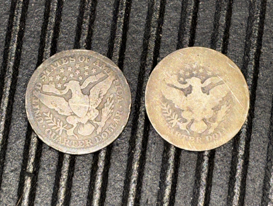 1912 & 1900 Barber Quarter - U.S. 25 cents silver coin Worn Scrap 90% ...