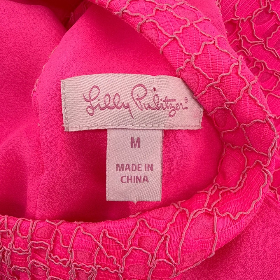 Lilly Pulitzer Quinn Hot Pink Lace Halter Dress Medium Sleeveless Shift ...