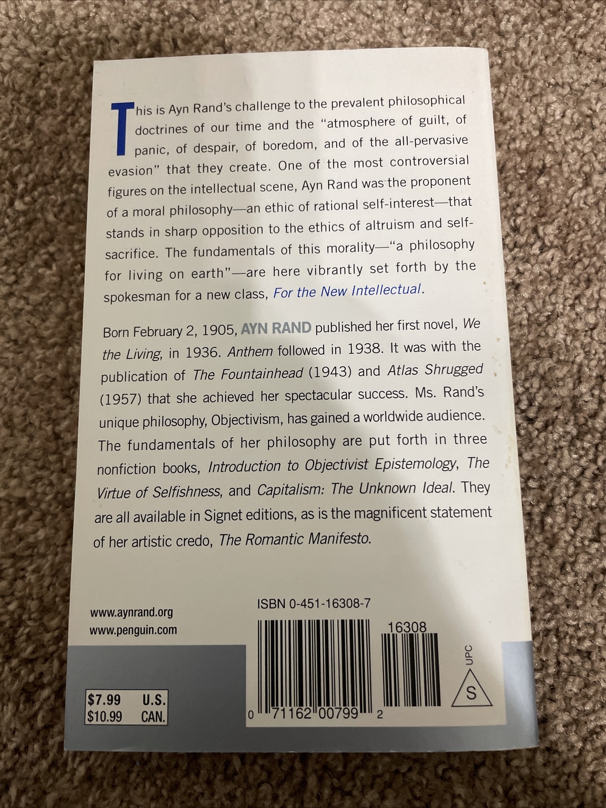 For the New Intellectual : The Philosophy of Ayn Rand by Ayn Rand (2000 ...