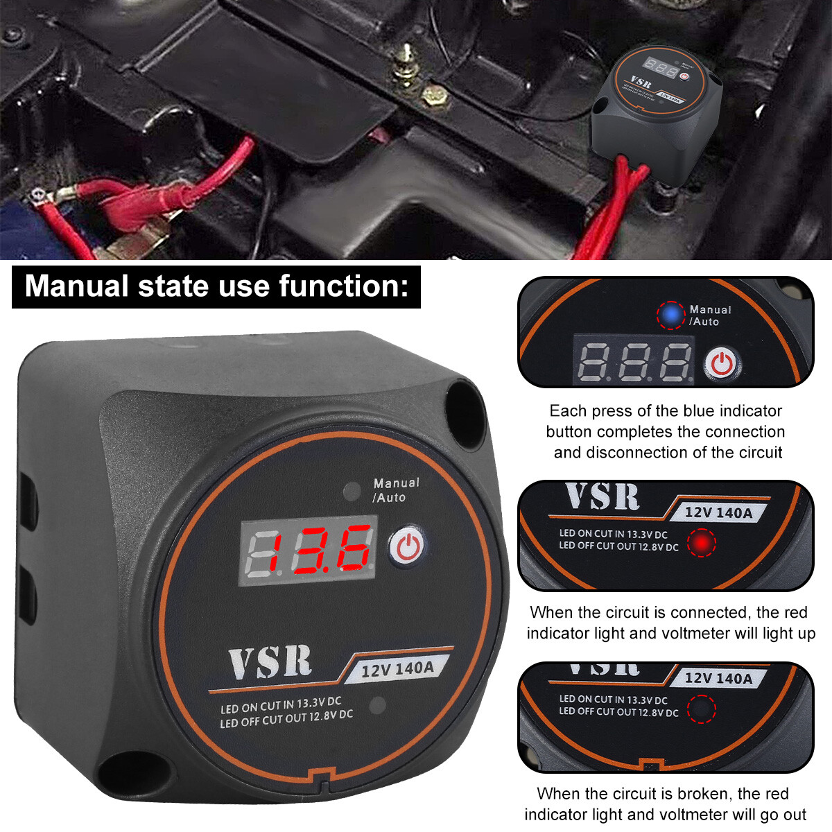 Dual Battery Isolator 12V 140AMP IP68 Waterproof Battery Voltage ...