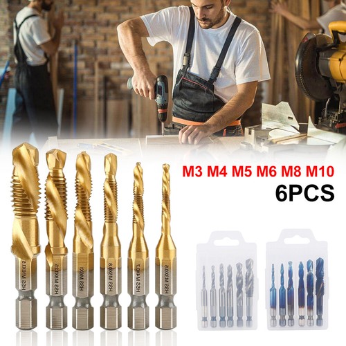 6PCS Titanium Plated HSS Screw Hex Shank Metric Tap Drill Bits Screw ...