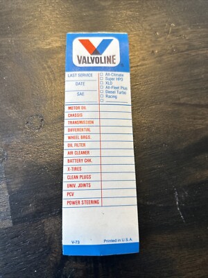 VALVOLINE Pack Of 25 Vintage 1960’s 70’s Racing Oil Change Service ...