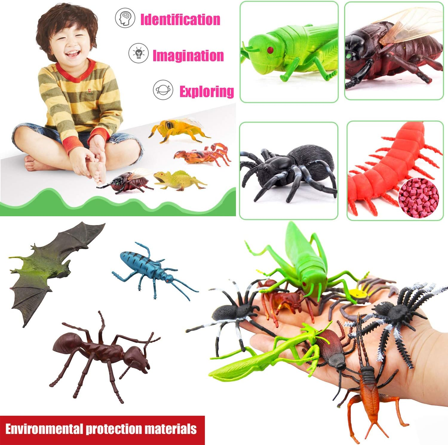 PINOWU 27Pcs Bug Toy Figures Playset for Kids Boys, 2-6' Fake Insects ...
