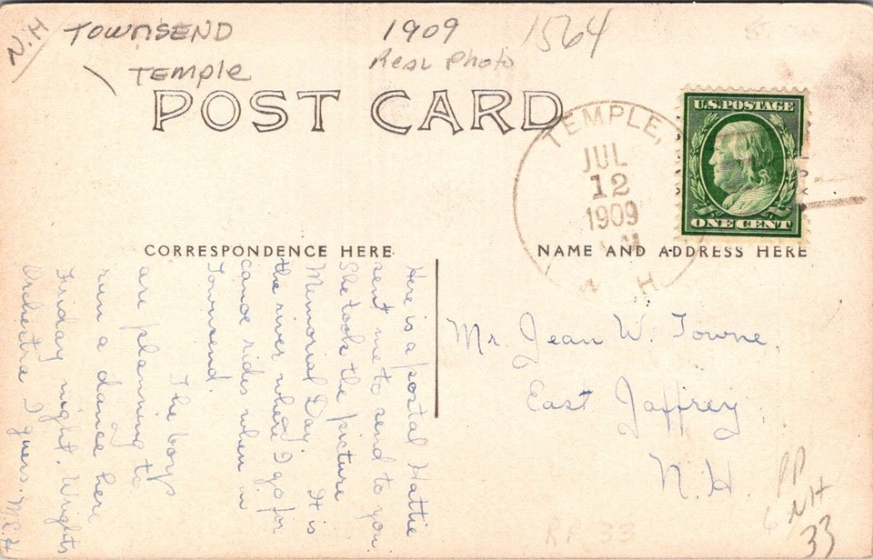 RPPC Patriotic Memorial Day Boat Ride, Posted Temple NH c1909 Postcard ...