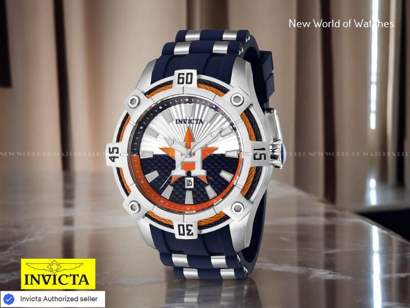 Invicta Men's MLB Houston Astros 52mm Black White Dial Silicone Steel ...