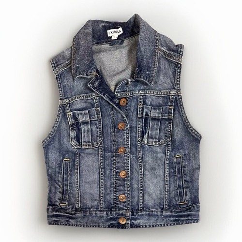 EXPRESS VEST WOMENS SLEEVELESS BUTTON DOWN DENIM BLUE JEAN JACKET SIZE ...