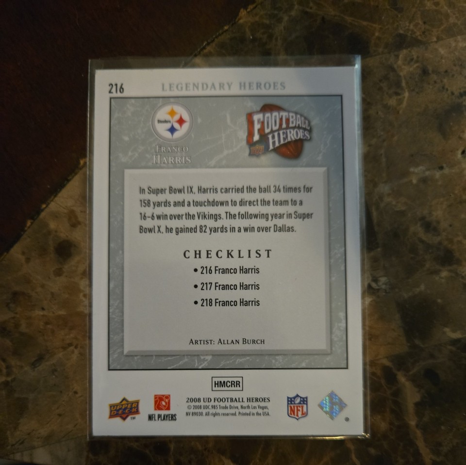 2008 Upper Deck Heroes #216 Franco Harris - Pittsburgh Steelers - NFL ...