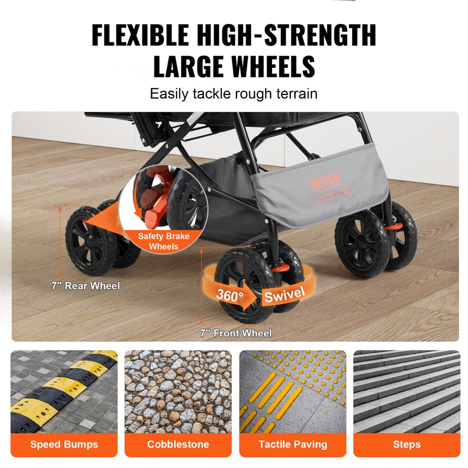 VEVOR Pet Stroller 4 Wheels Dog Stroller with Brakes 44 lbs Weight ...