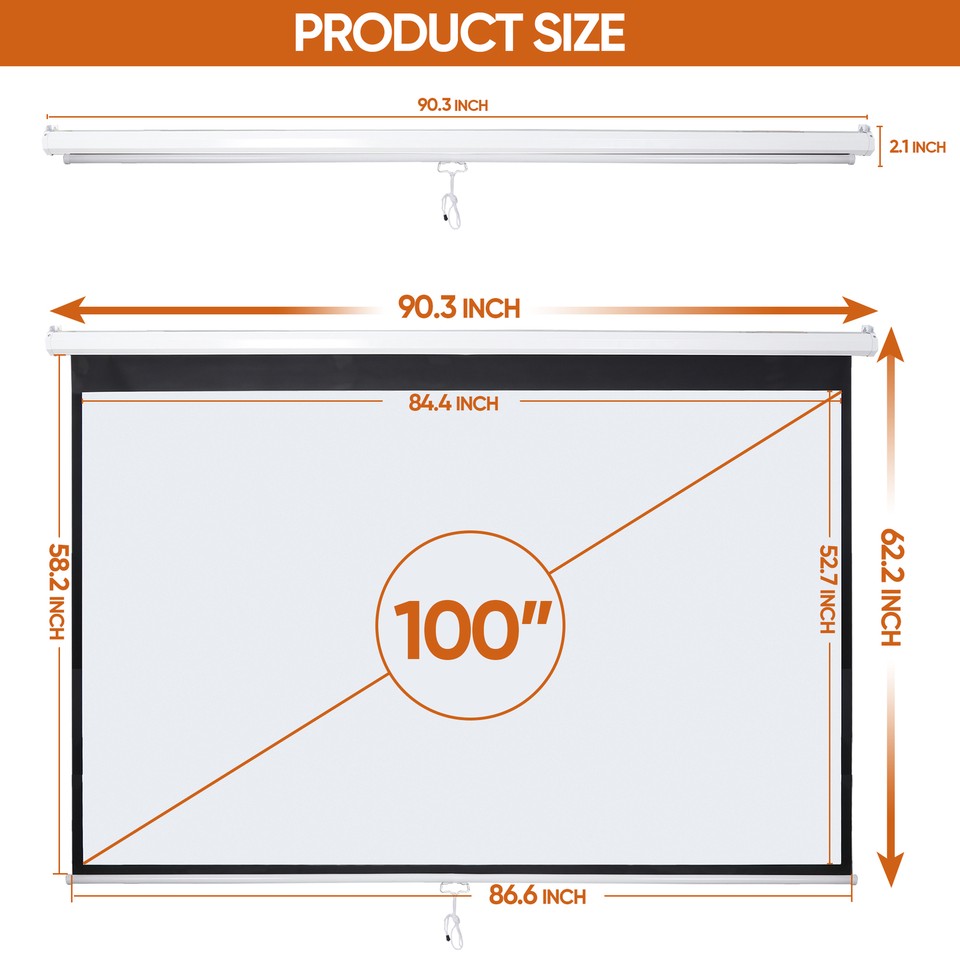 100'' Projector Screen 16:10 4K HD Projector Movies Screen for Home ...