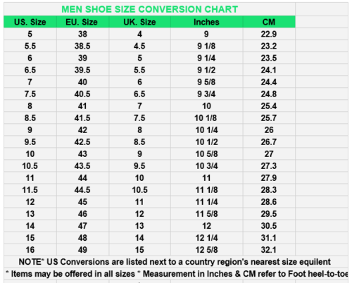 Italian Size Conversion Chart