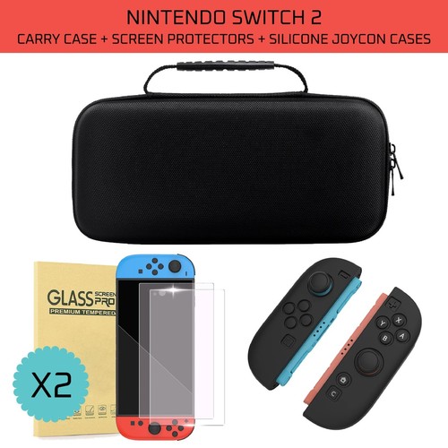 NINTENDO SWITCH 2 Carry Case & Screen Protectors & Silicone Joycon ...