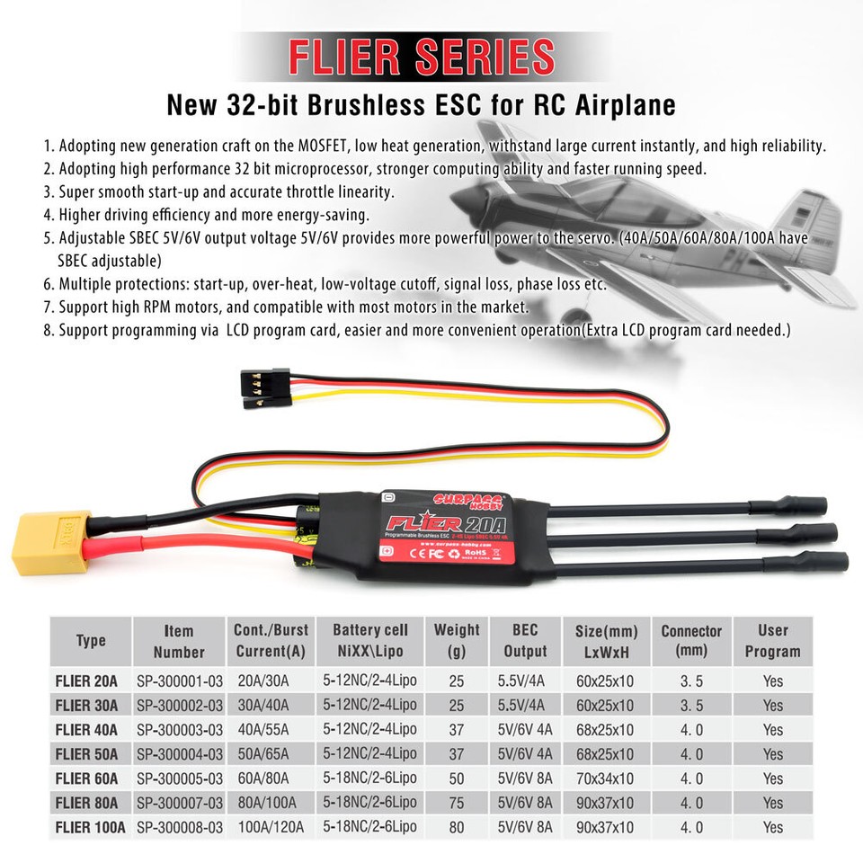 Surpass Hobby Brushless Outrunner Motor 2-4S 20A 30A ESC Combo for RC ...