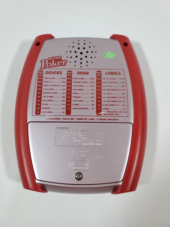 Radica BIG SCREEN POKER Handheld Electronic Game Instructions on Back ...