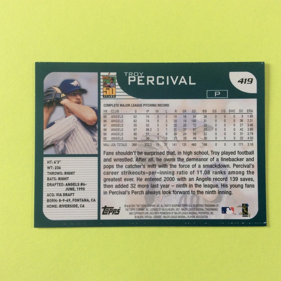 2001 Topps #419 Troy Percival Angels | eBay