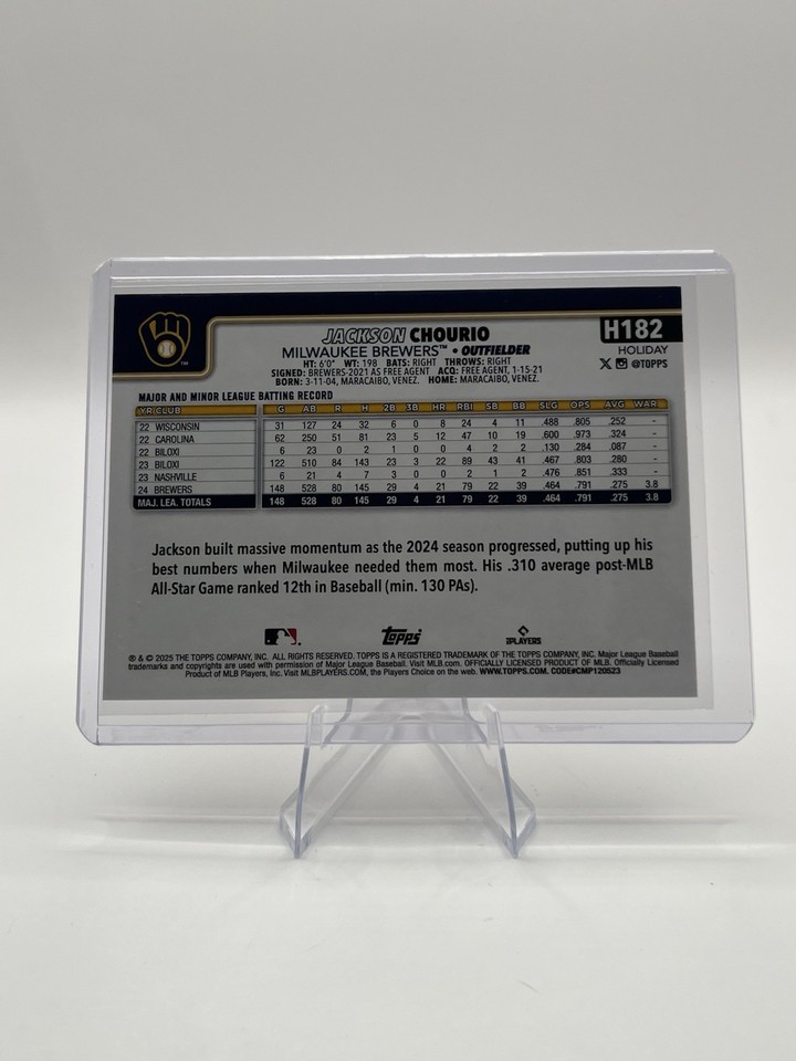 2025 Topps Holiday #H182 Jackson Chourio Antlers Candy Cane Sleeve | eBay