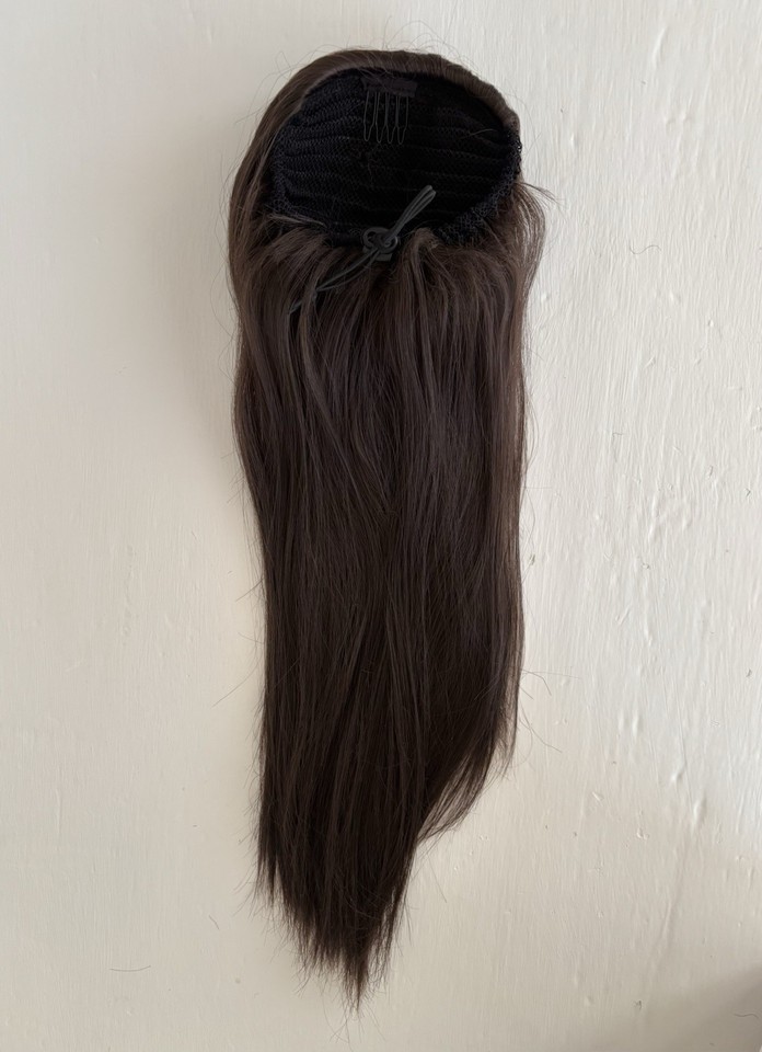 Women’s Drawstring Straight Long Ponytail Hair Extension Dark Brown ...