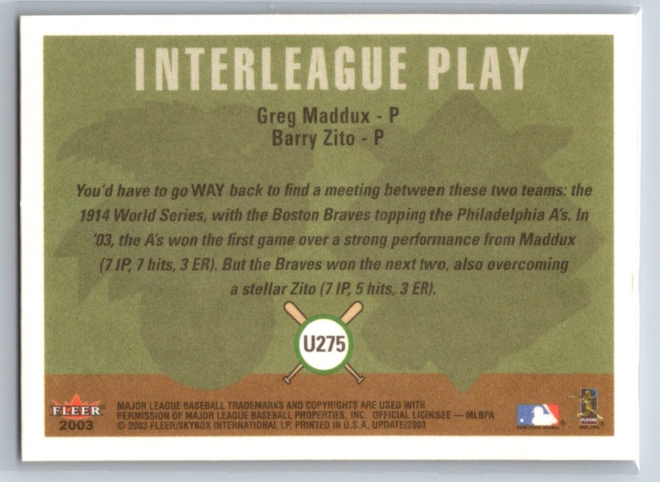 2003 Fleer Tradition Update Greg Maddux Barry Zito Interleague Play # ...