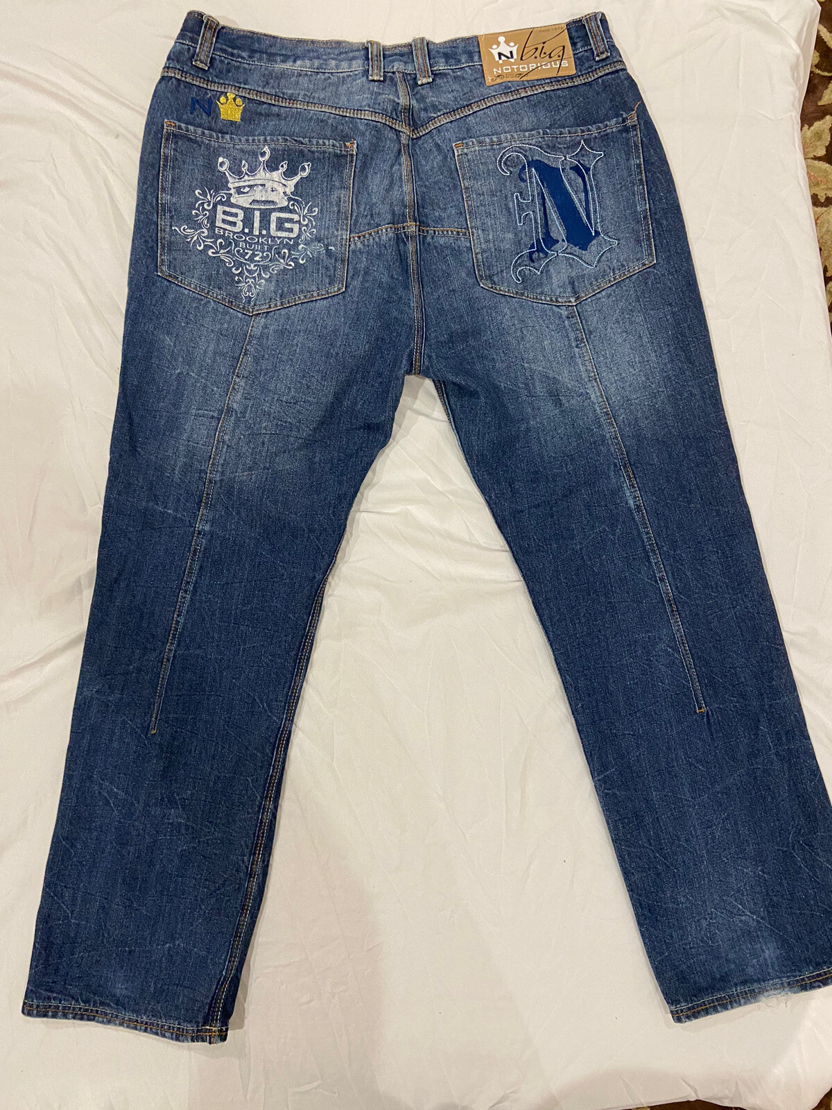 Notorious BIG Baggy Y2K Embroidered Blue Jeans 40x30 … - Gem