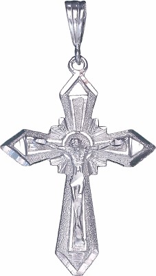 Sterling Silver Cross with Jesus Pendant Necklace Diamond Cut Finish ...