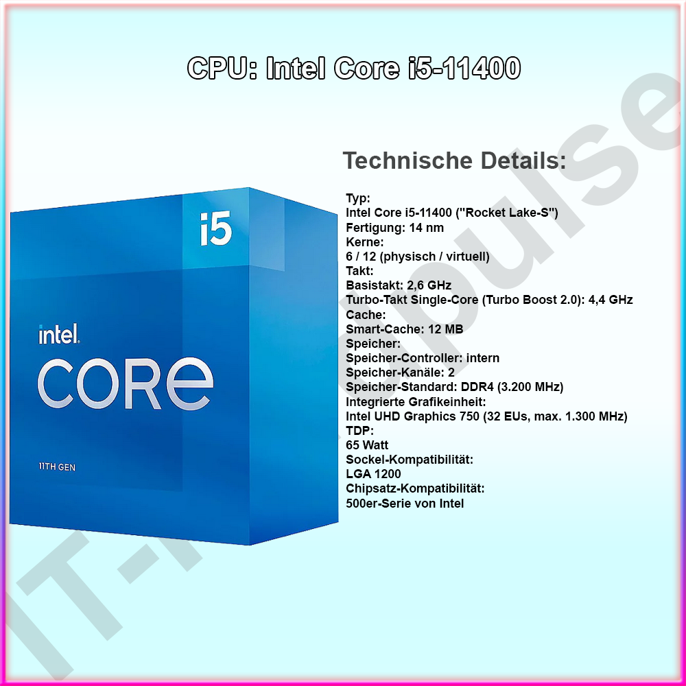 Büro & Office PC INTEL i5 11400 6x 2,60GHz 8GB DDR4 500GB SSD Windows ...