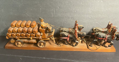 German Hand Carved Horse Drawn Beer Wagon 22"long 4"wide Very Old See ...