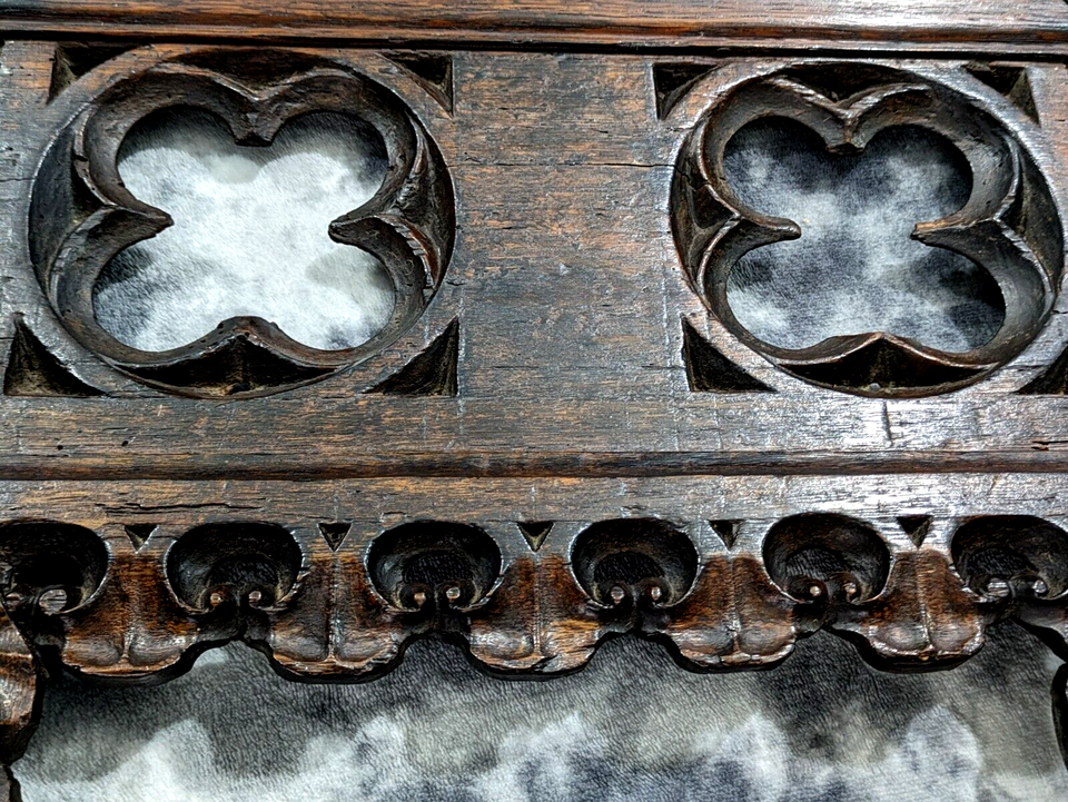 15th Century Gothic Carved Oak Wood Quatrefoil Tracery Panel Antique ...