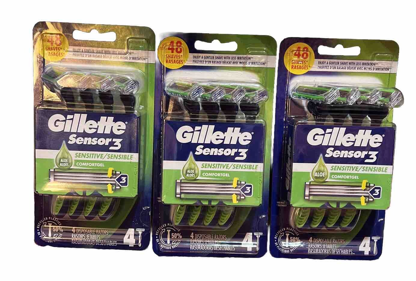 Gillette Disposable Razors 4 per pack Gillette Sensor 3 Sensitive LOT ...