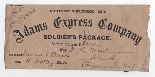1860's Norwich, NY - Civil War ADAMS EXPRESS Envelope 114th New York ...