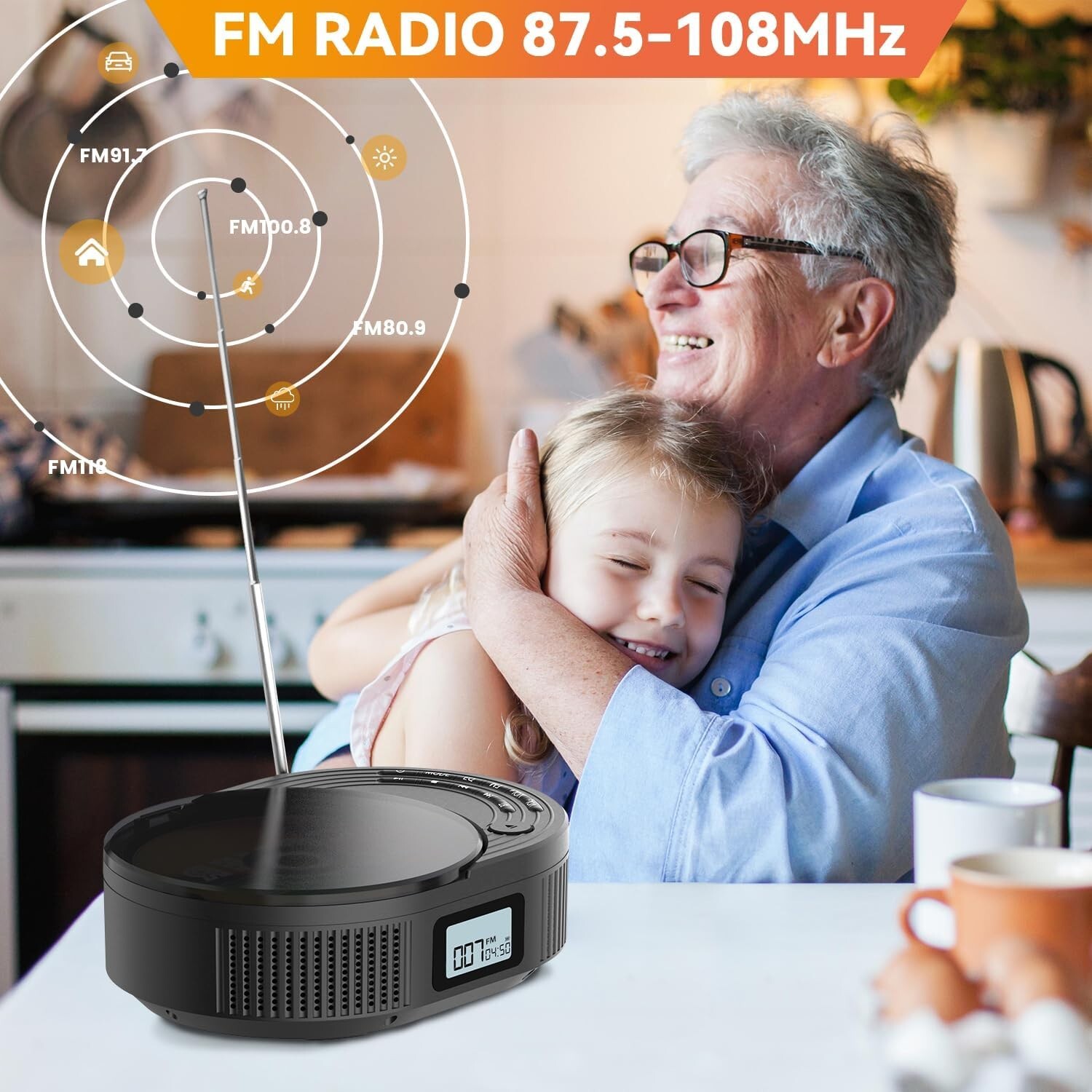 MONODEAL Boombox CD Player with Bluetooth Transmitter, FM Radio ...