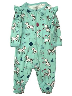 Infant Girls Blue Cotton Zebra Themed Baby Sleeper Footie Pajamas 0-3 ...