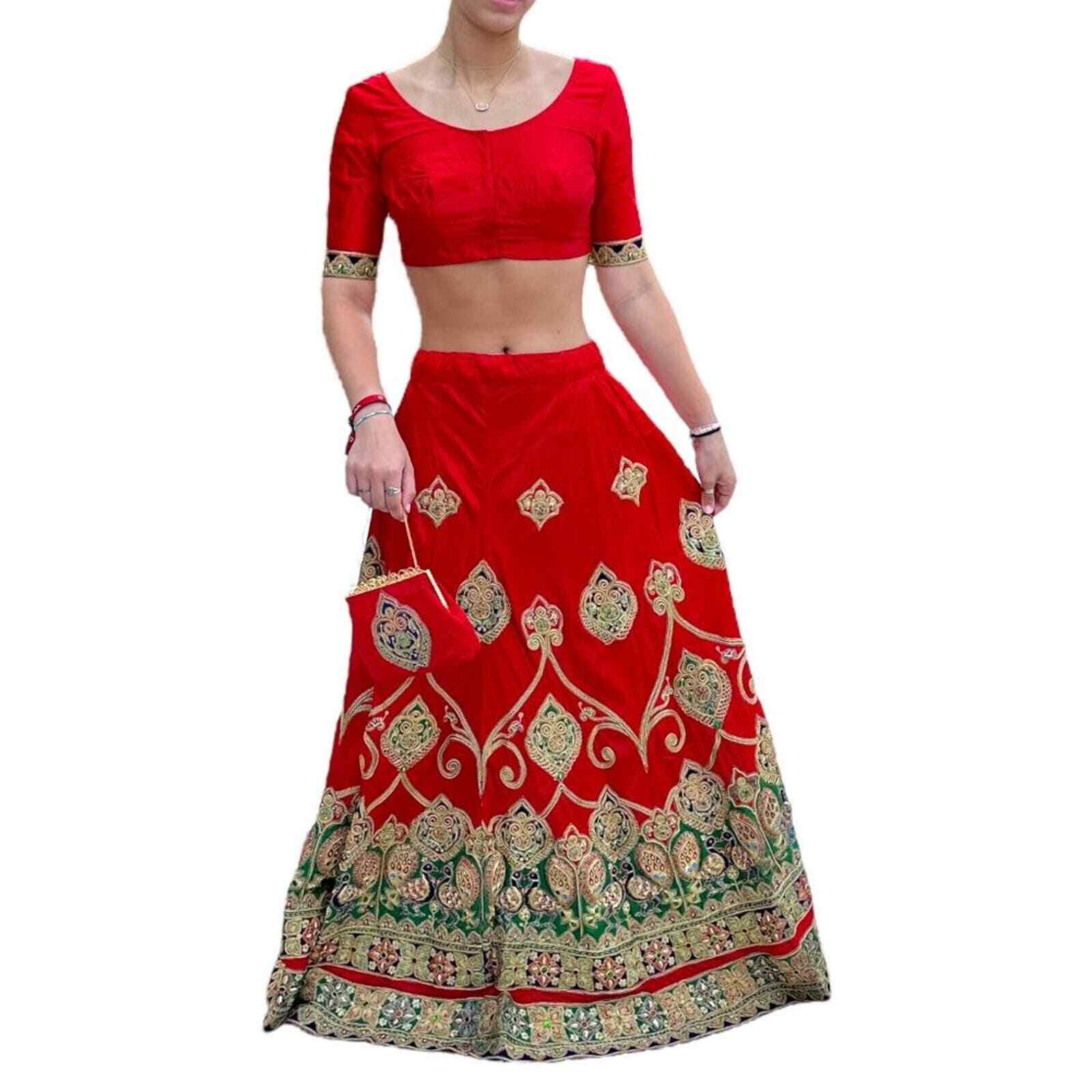 Red Indian Lehenga Choli Outfit Hindu Bride Medium - Gem