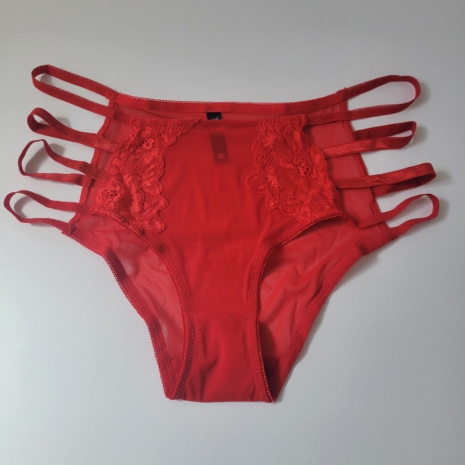 Yandy Red Applique Mesh Panty With Strappy Sides and Cheeky Cut Back ...