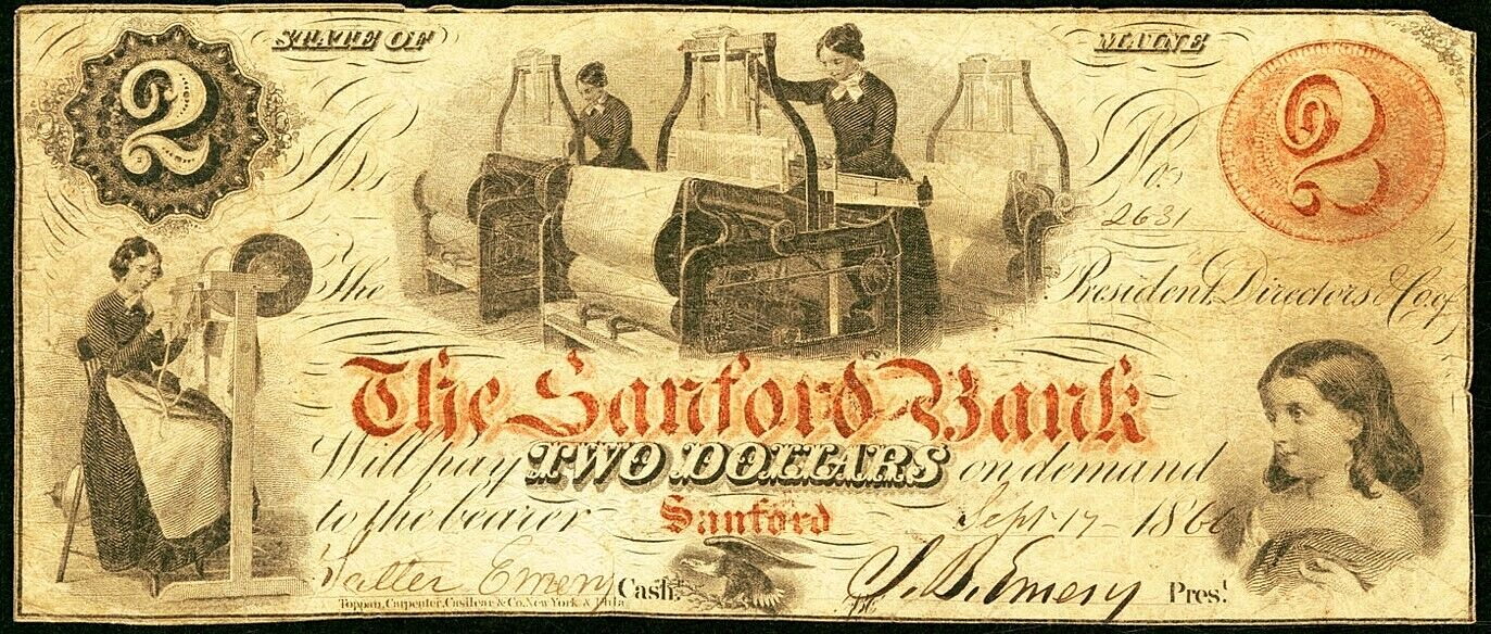 ME $2 The SANFORD Bank Maine Sept 1860 Haxby ME-535 G8a | eBay