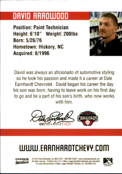 2016 Hickory Crawdads Update Choice #34 David Arrowood Paint Technician ...
