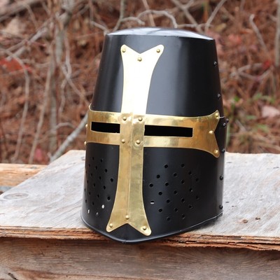 Cursed Crusader Pure Brass Steel Black Functional Great Helm Knights ...