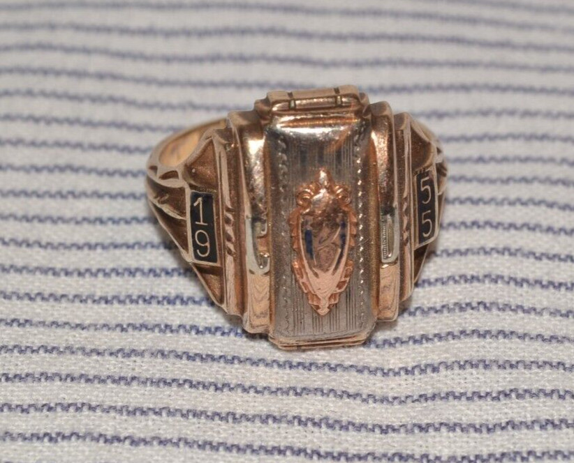 1955 Vintage "B" High School Class Ring 10k Gold Size… - Gem
