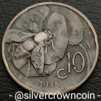 Italy 10 Centesimi 1928 R. KM#60. Ten Cents coin. Honey Bee. Bronze ...