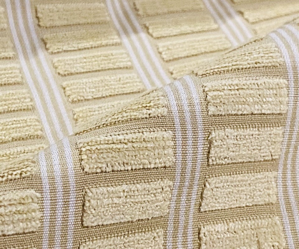 SCALAMANDRE SAND ON BEIGE "GENIE" GEOMETRIC STRIPE CUT VELVET FABRIC | eBay